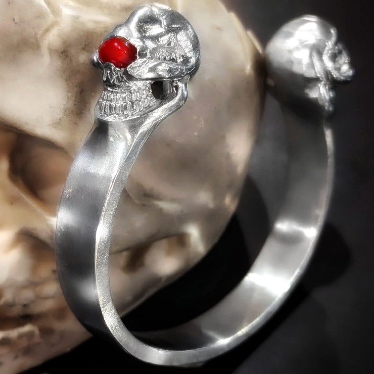 2 Skull k18 Gold SL Eagle Metal Bangle with k18 Gold eye & Red Agate ...