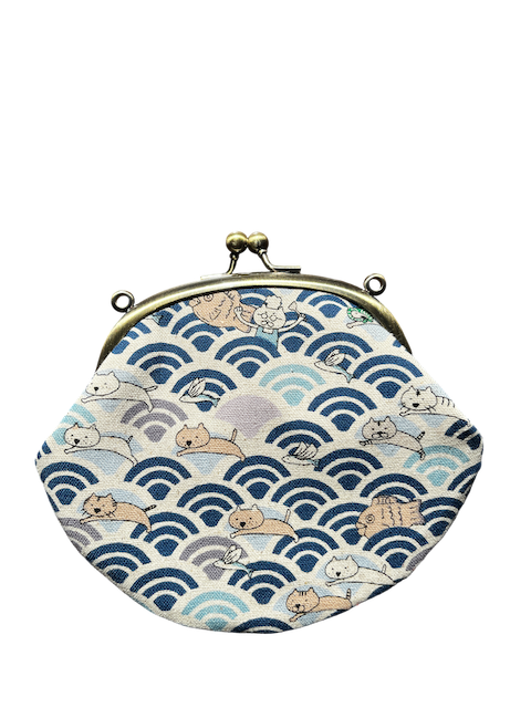 めっちゃがま口財布 猫と鯛焼き ネイビー - G3sewing