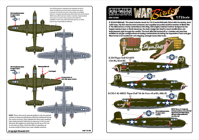 Kits-World KW172198 1/72 B-25H ‘Paper Doll’ 43-4470 12th BG, 82nd BS. B ...